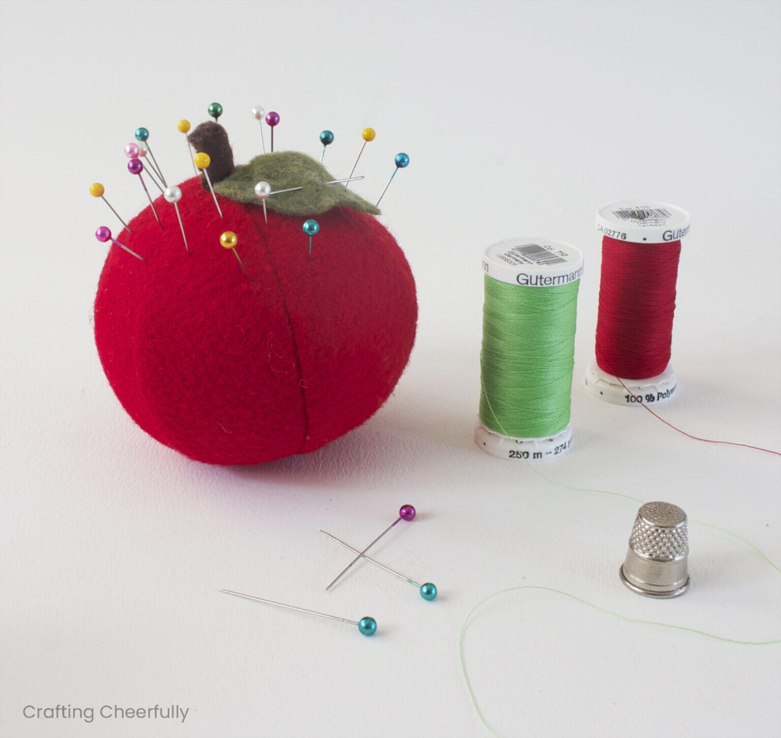 DIY Felt Apple Pincushions - Crafting Cheerfully