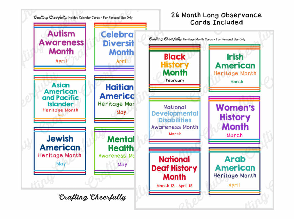 Holiday Calendar Cards for Children's Calendar - Crafting Cheerfully
