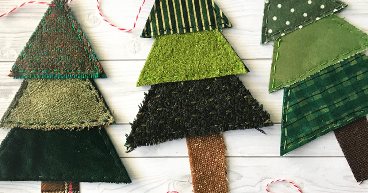 Christmas Tree Banner from Fabric Scraps - Crafting Cheerfully