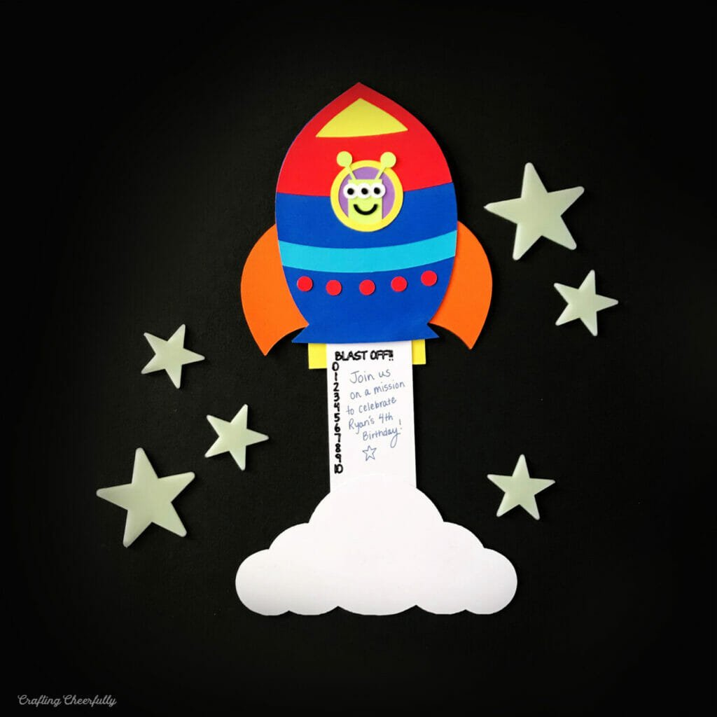 DIY Rocket Ship Space Card and Party Invitation - Crafting Cheerfully
