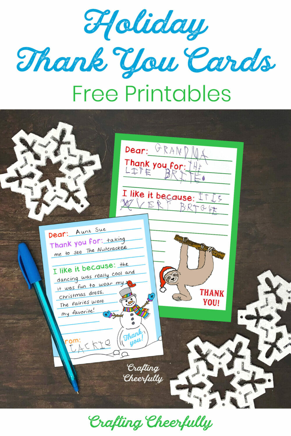 Free Printable Holiday Thank You Cards for Kids - Crafting Cheerfully