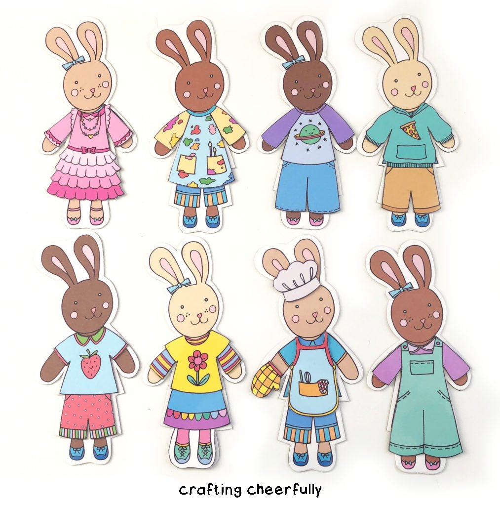 Bunny Paper Doll Coloring Pages - Free Printables - Crafting Cheerfully