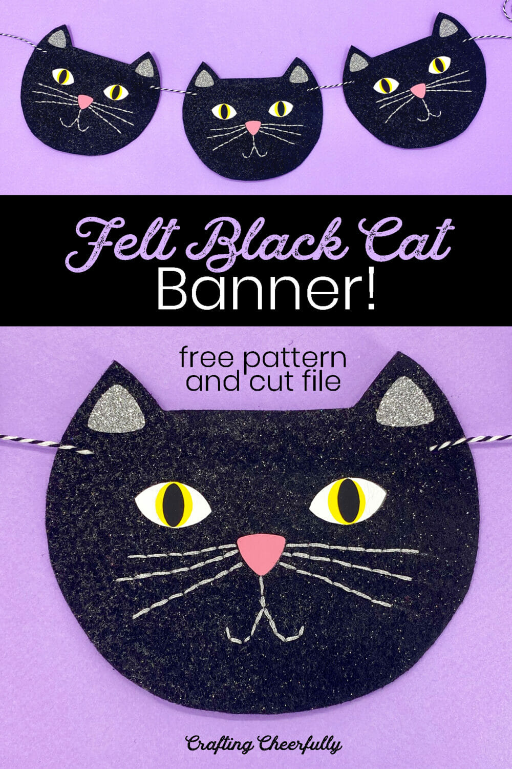 DIY Halloween Cat Banner - Free Pattern - Crafting Cheerfully