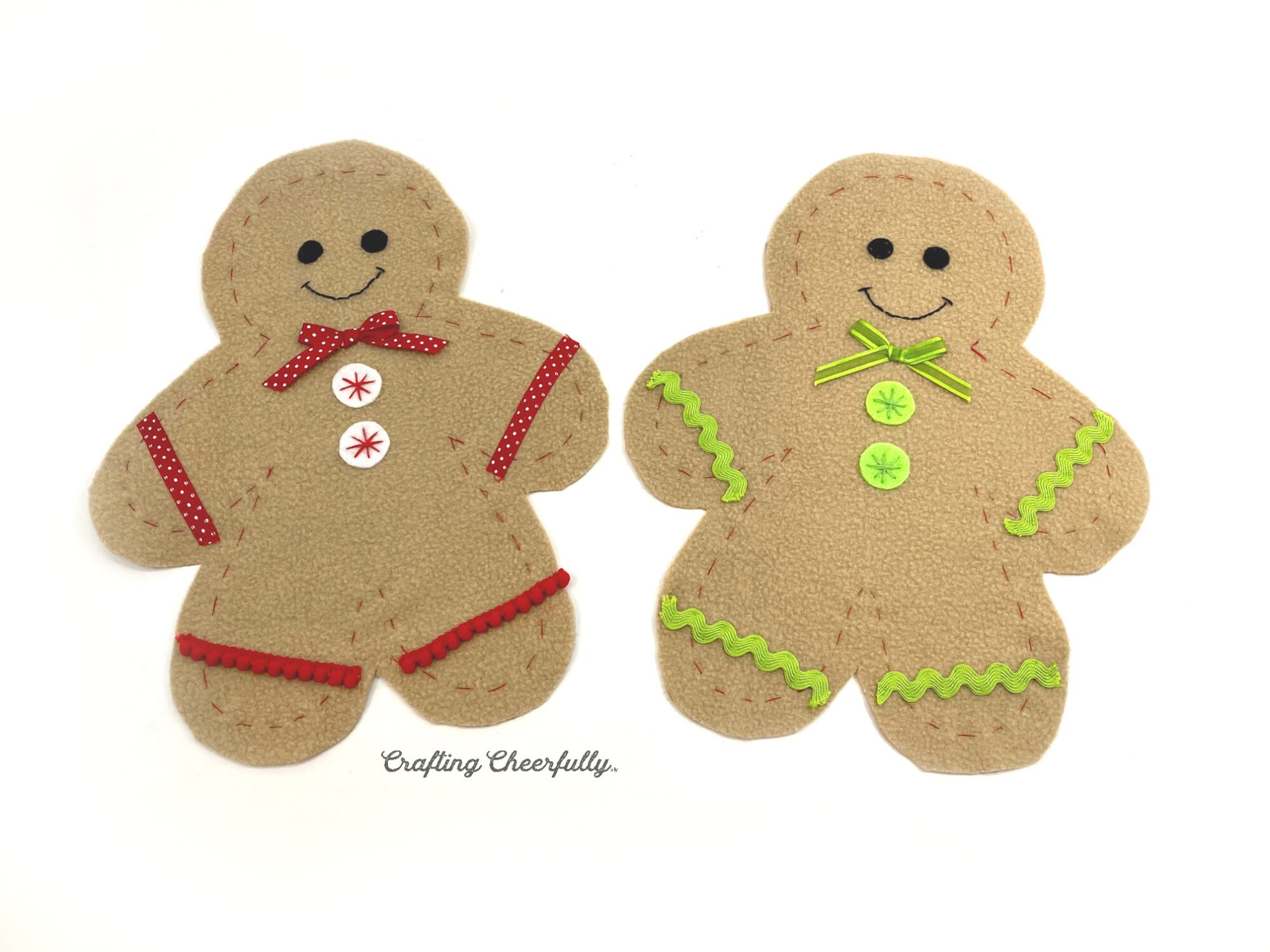 Fleece Gingerbread Stuffies - Free Sewing Pattern - Crafting Cheerfully