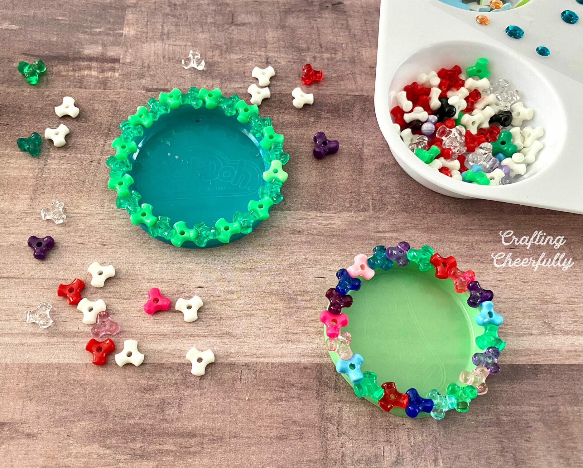 Recycled Play-Doh Lid Ornaments - Crafting Cheerfully