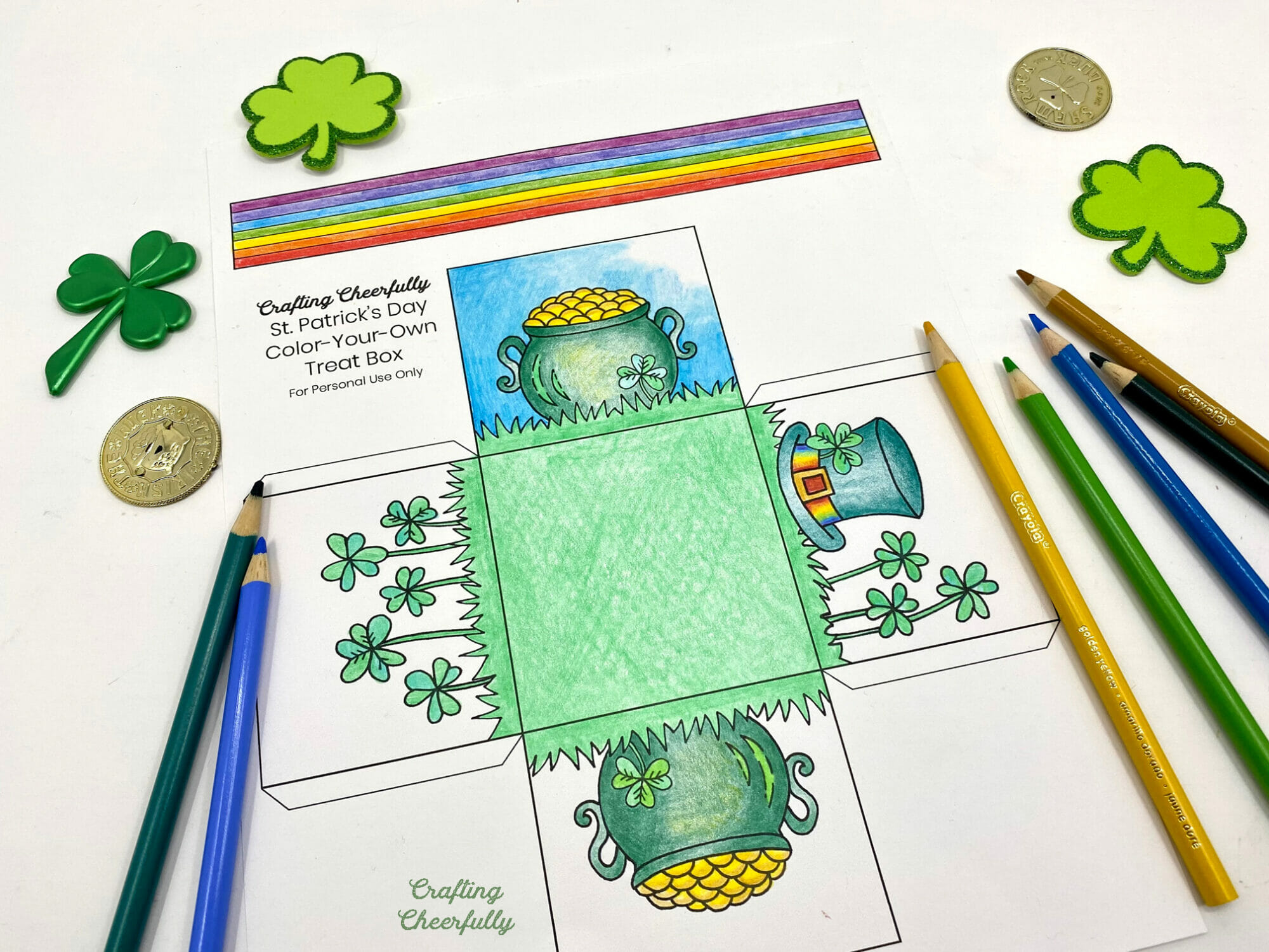 St. Patrick's Day Rainbow Basket Coloring Page - Crafting Cheerfully
