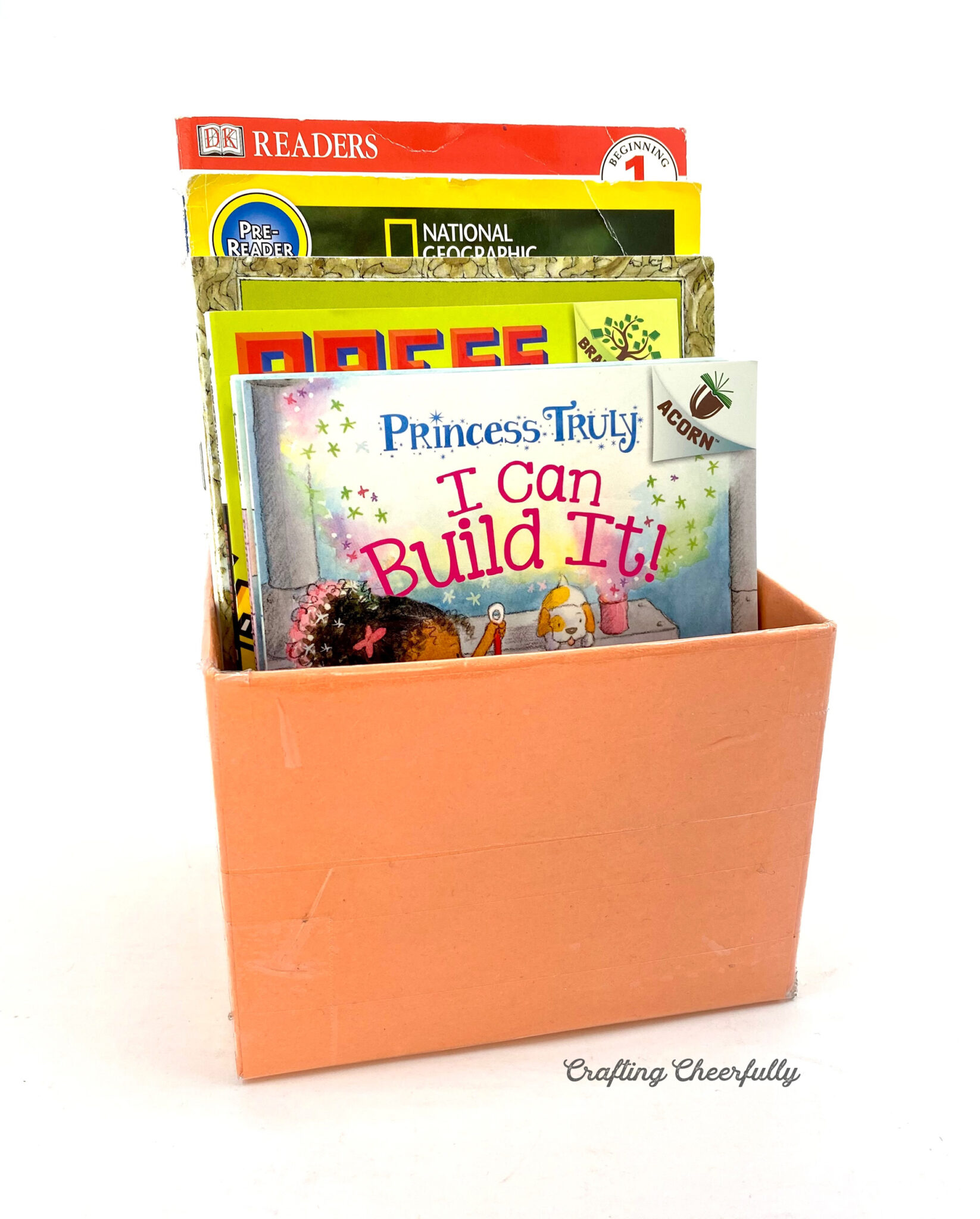 DIY Book Bin using Recycled Cardboard - Crafting Cheerfully