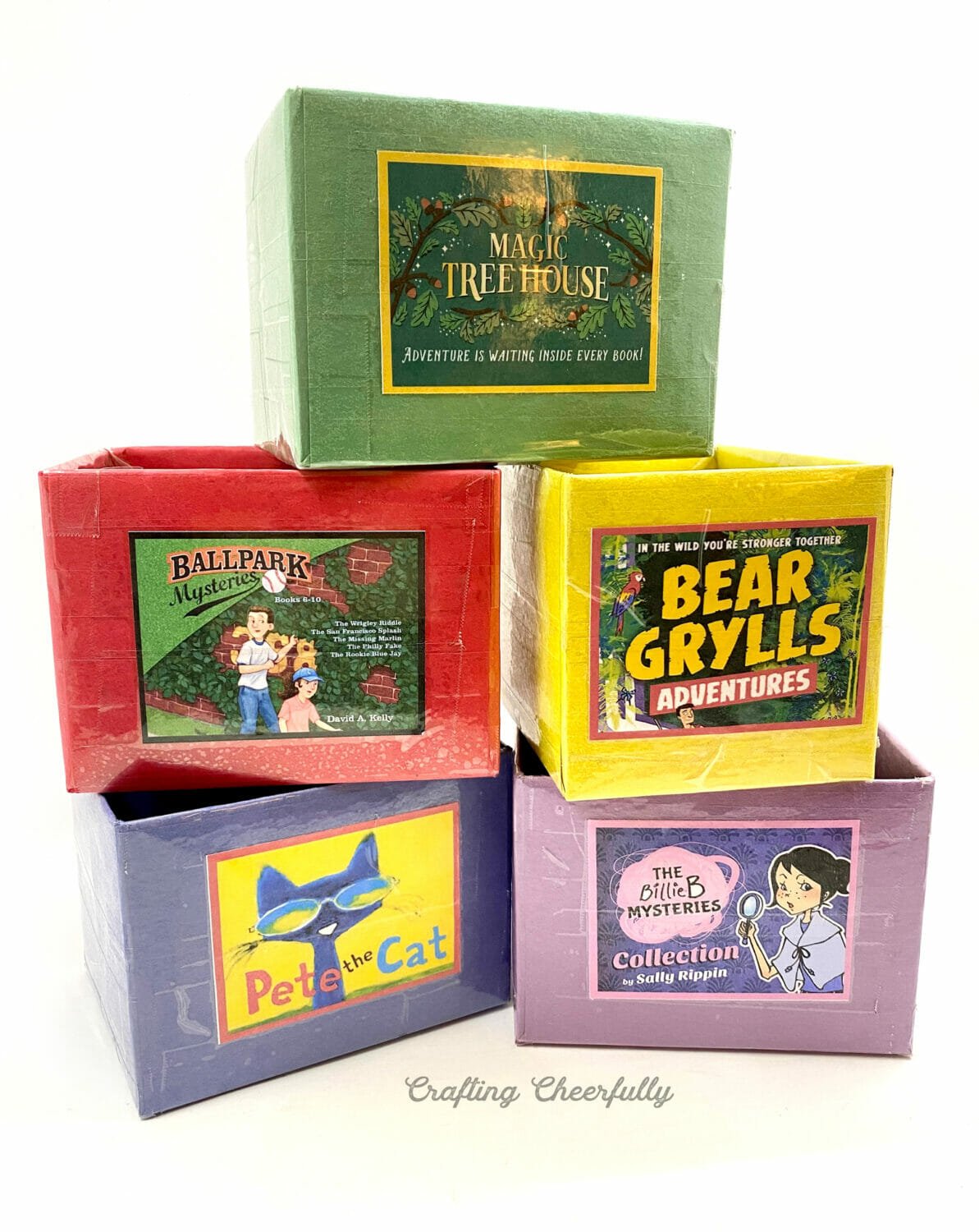 DIY Book Bin using Recycled Cardboard - Crafting Cheerfully