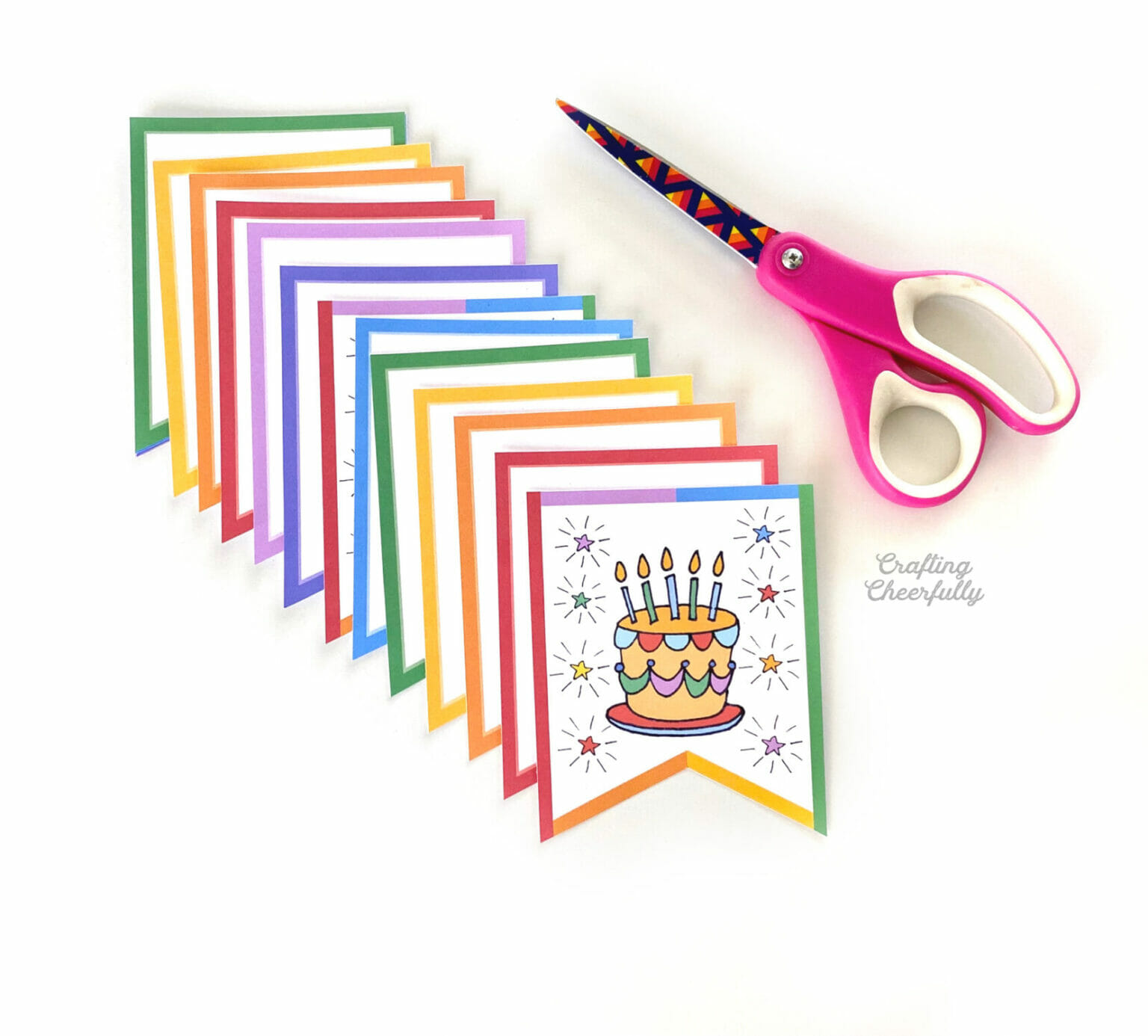 Colorful Rainbow Birthday Banner - Free Printable - Crafting Cheerfully