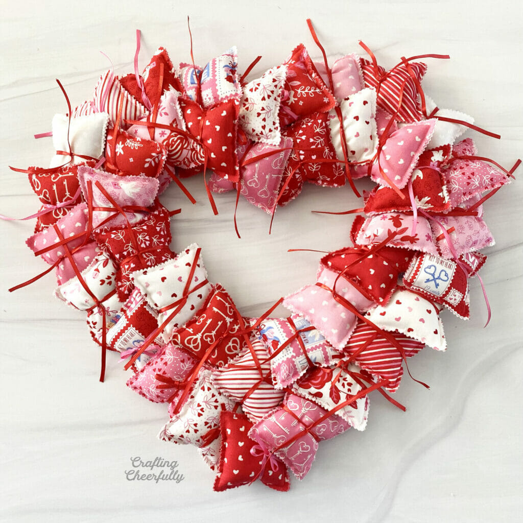 Valentine's Day Pillow Wreath with Mini Charm Packs - Crafting Cheerfully