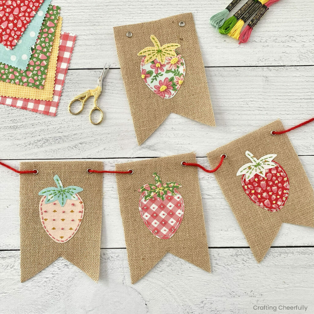 DIY Strawberry Banner - Free Appliqué Template - Crafting Cheerfully