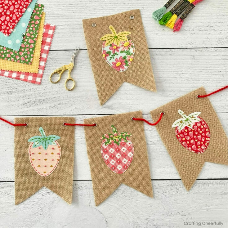 DIY Strawberry Banner - Free Appliqué Template - Crafting Cheerfully