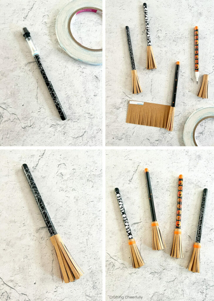 Witch's Broom Printable Halloween Pencil Tags - Crafting Cheerfully