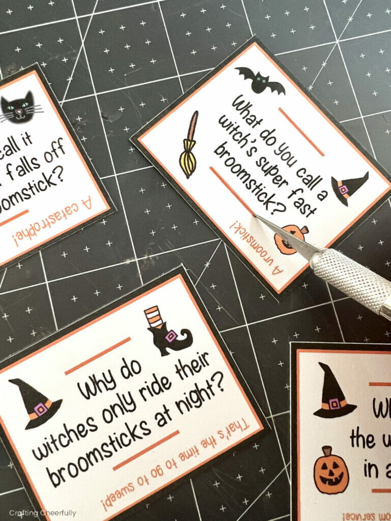 Witch's Broom Printable Halloween Pencil Tags - Crafting Cheerfully