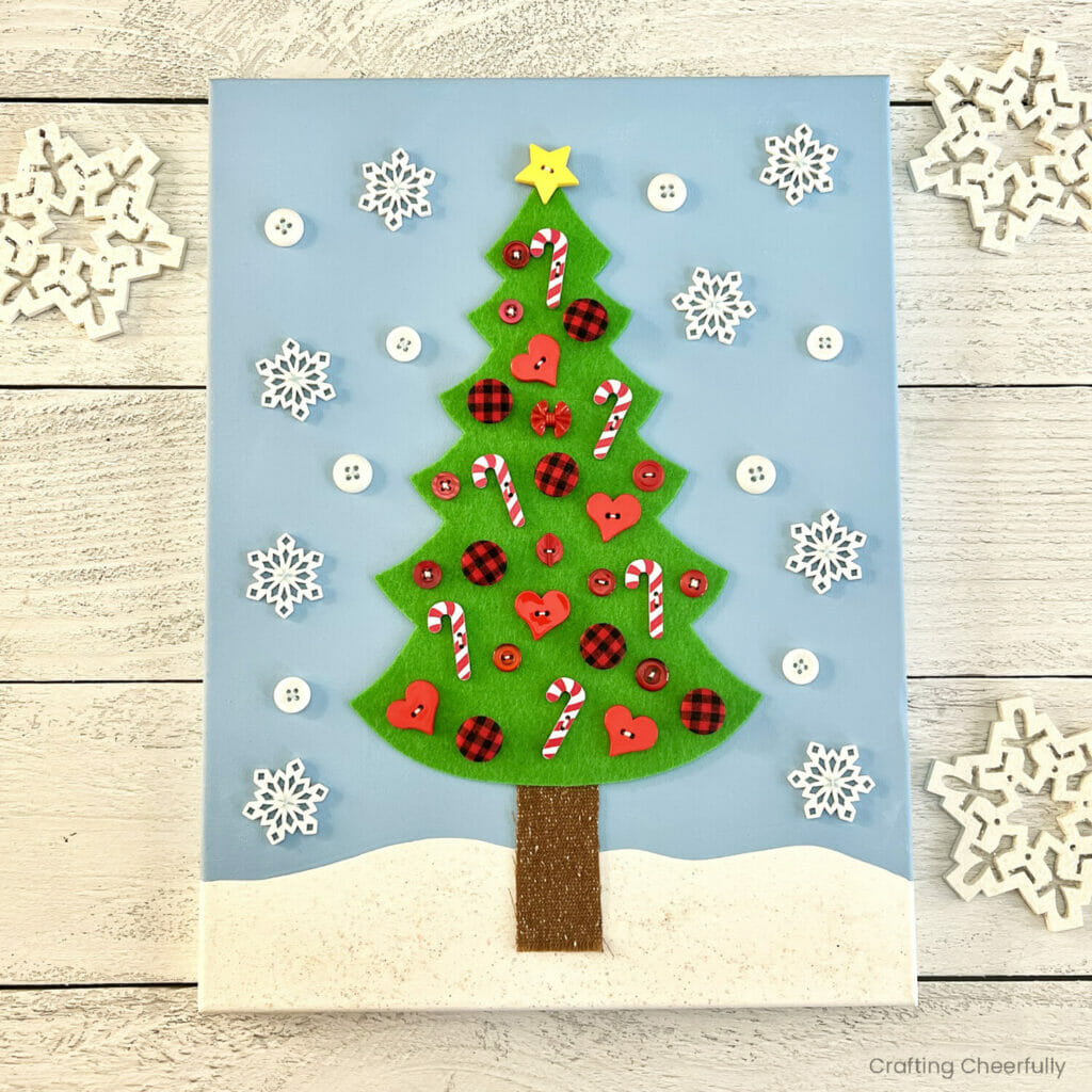 Christmas Tree Canvas Art using Buttons - Crafting Cheerfully