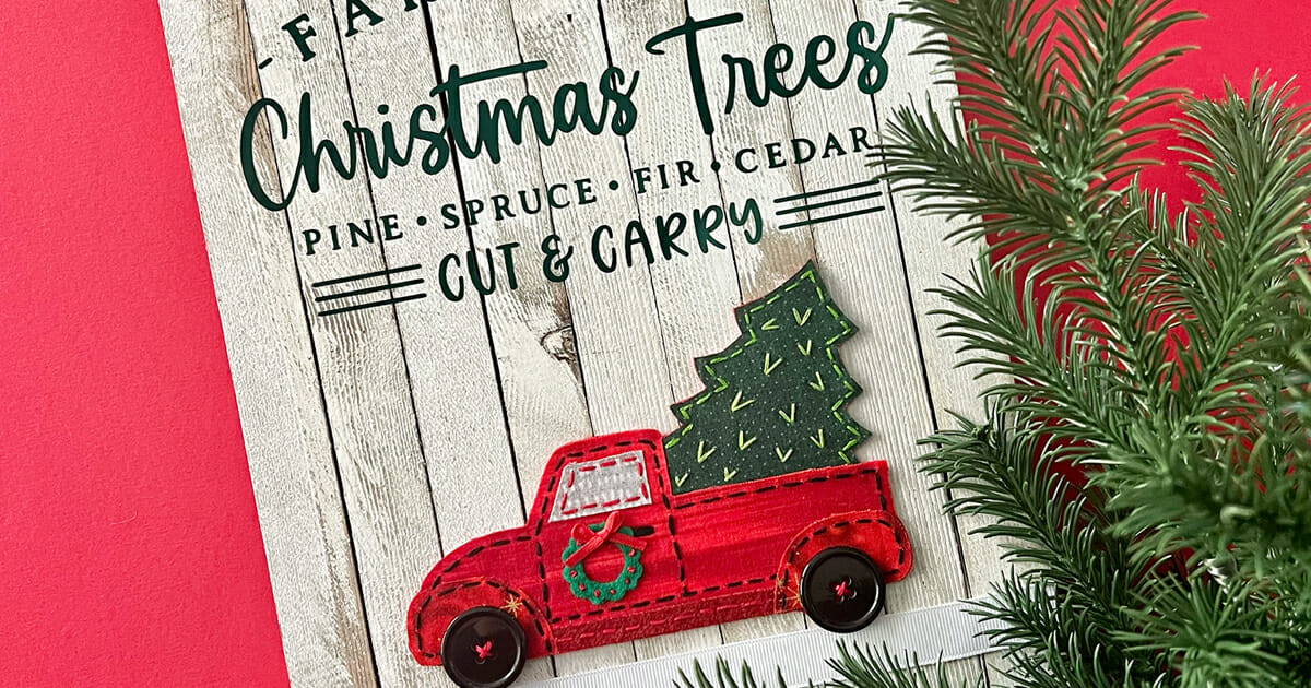 Christmas Tree Farm Sign with Fabric Appliqué - Crafting Cheerfully