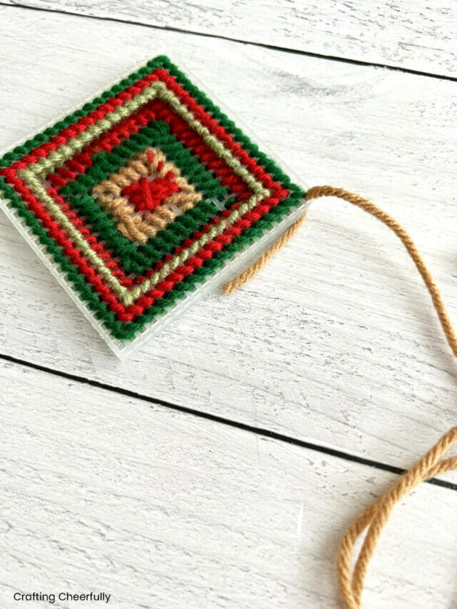 Plastic Canvas Rainbow and Frame Yarn Ornaments - Crafting Cheerfully