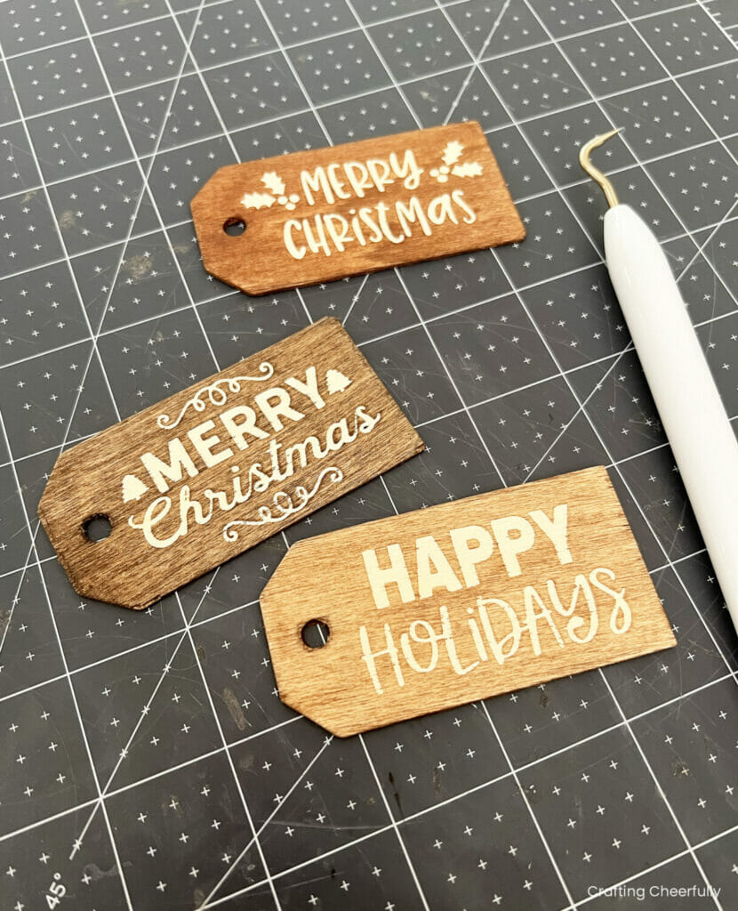 DIY Stained Wood Holiday Gift Tags - Crafting Cheerfully