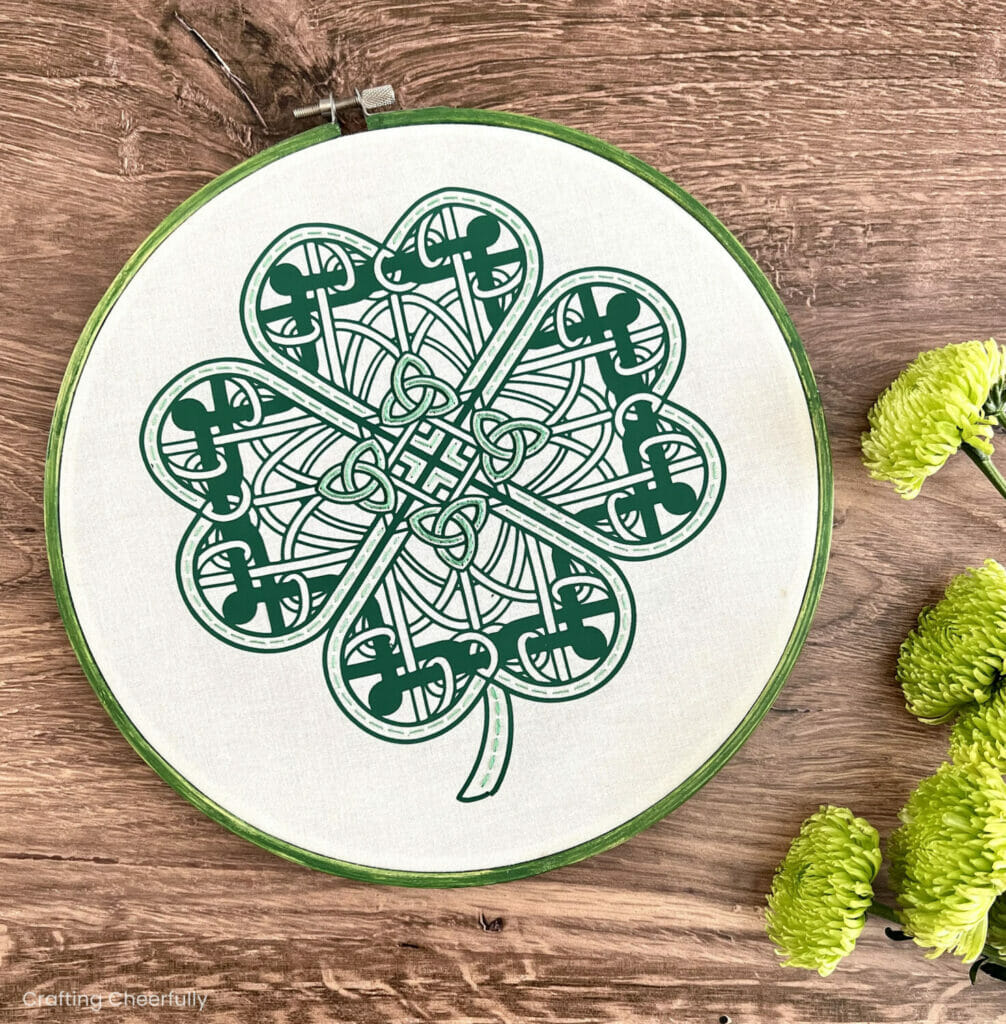 Celtic Knot Shamrock Embroidery Hoop with HTV - Crafting Cheerfully