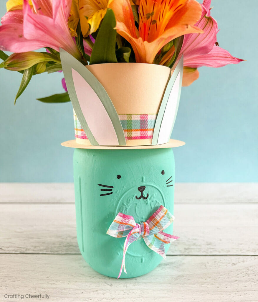 DIY Easter Bunny Mason Jar Vase - Crafting Cheerfully