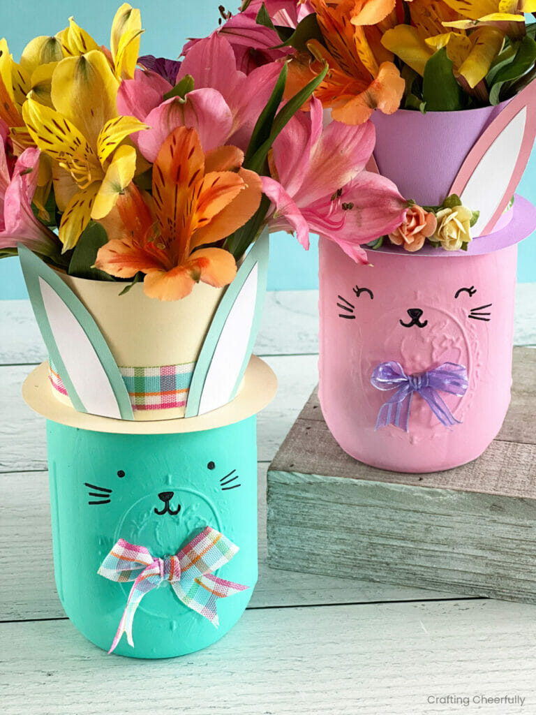 DIY Easter Bunny Mason Jar Vase - Crafting Cheerfully