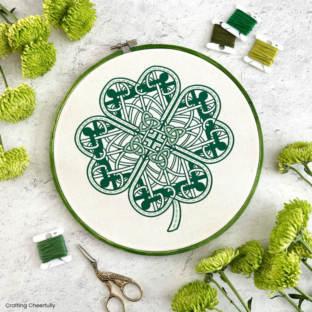Celtic Knot Shamrock Embroidery Hoop with HTV - Crafting Cheerfully