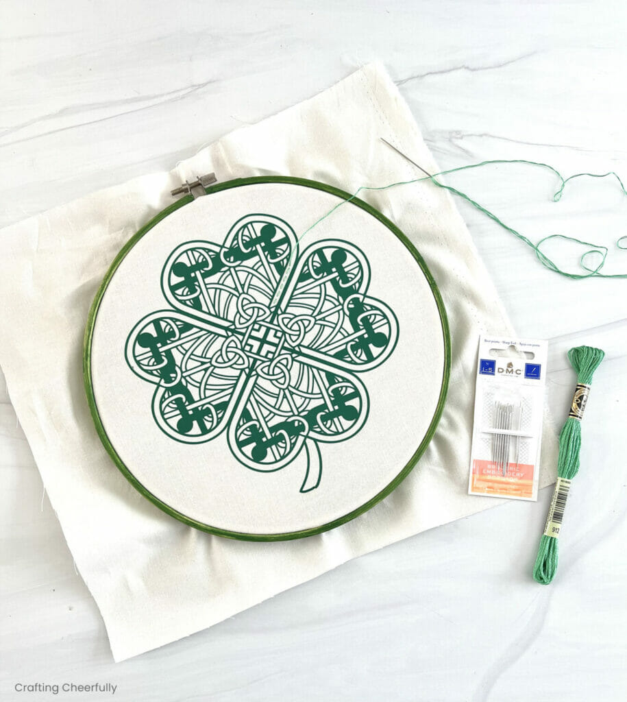 Celtic Knot Shamrock Embroidery Hoop with HTV - Crafting Cheerfully