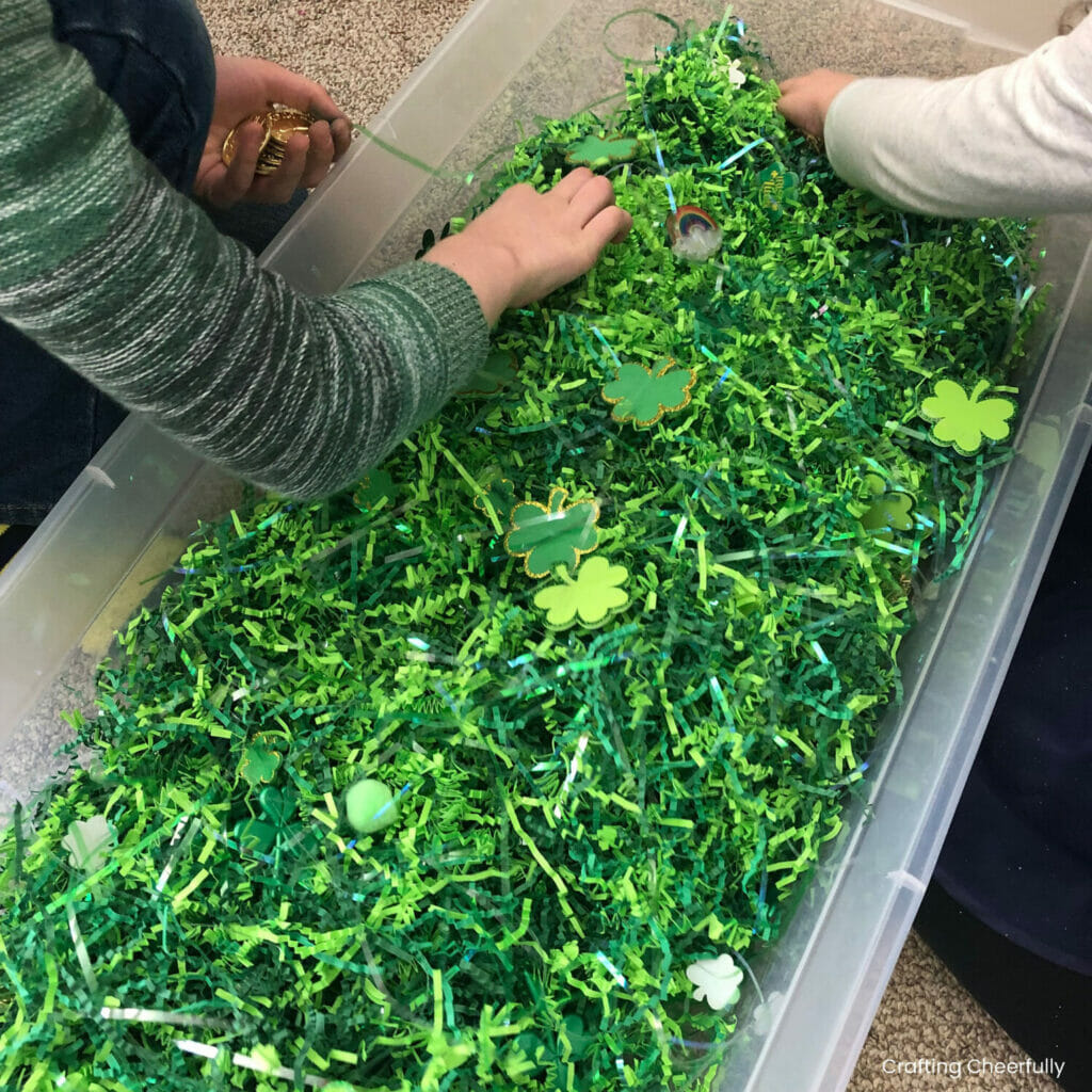 St. Patrick's Day Sensory Bin - Crafting Cheerfully