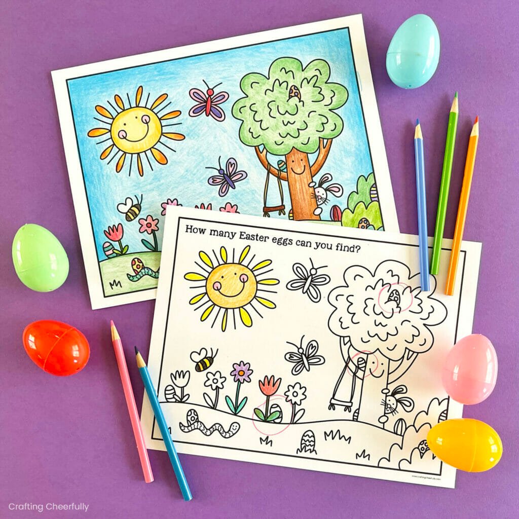 Easter Egg Hunt Coloring Page - Crafting Cheerfully