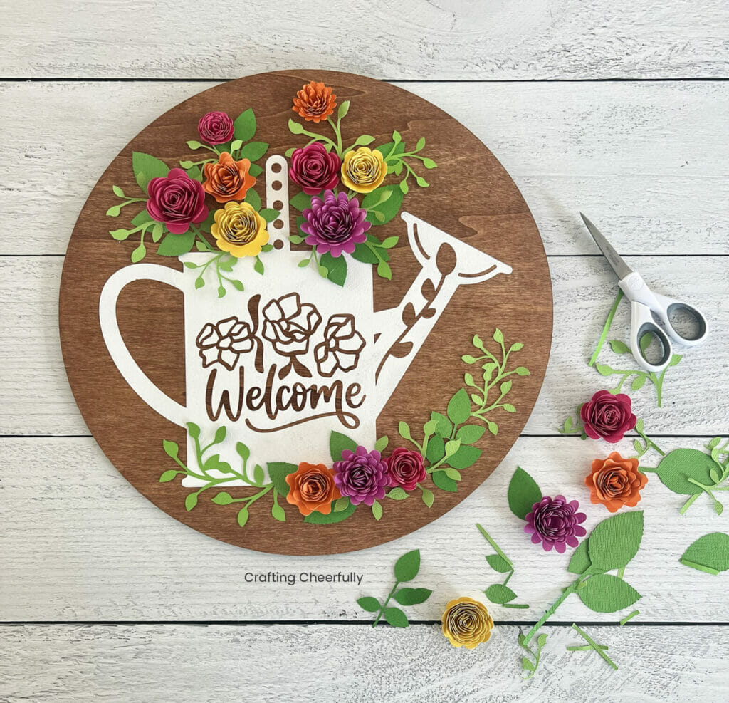 Watering Can Welcome Sign with Paper Flowers - Crafting Cheerfully