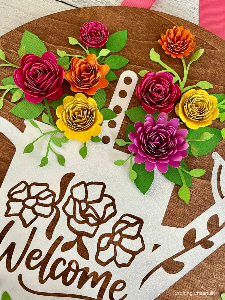 Watering Can Welcome Sign with Paper Flowers - Crafting Cheerfully