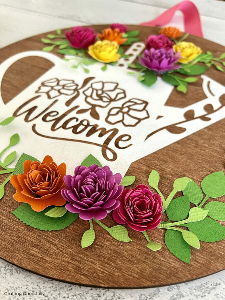 Watering Can Welcome Sign with Paper Flowers - Crafting Cheerfully