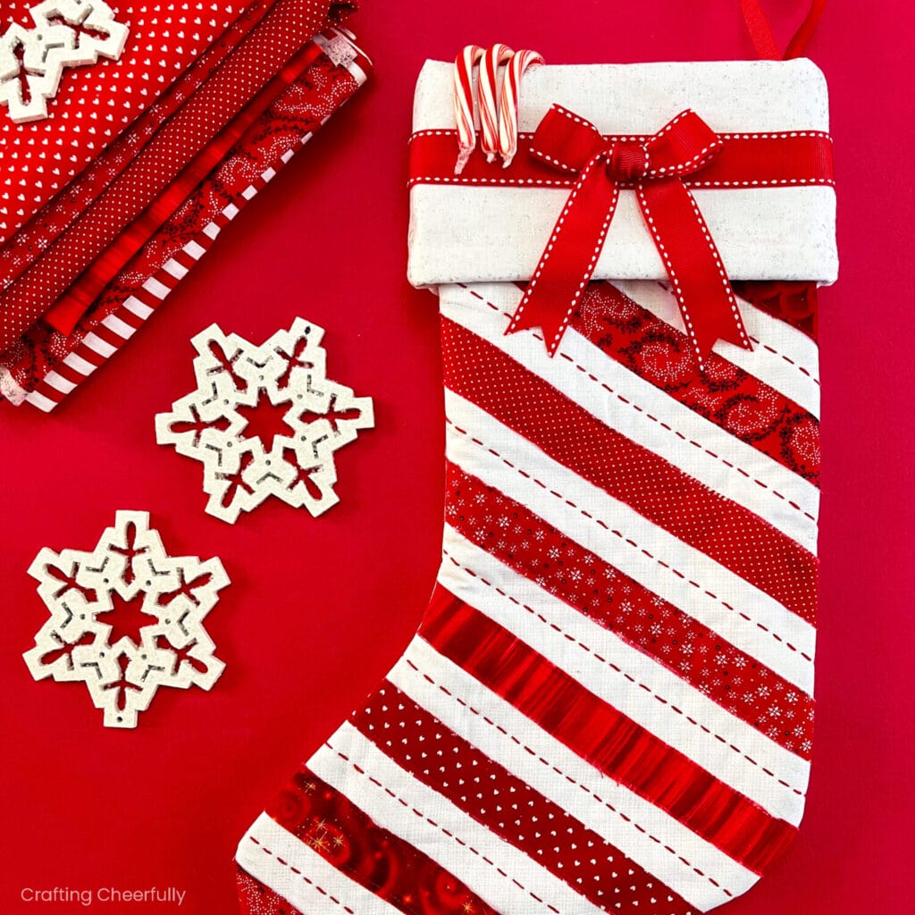 Scrappy Candy Cane Stocking - Crafting Cheerfully