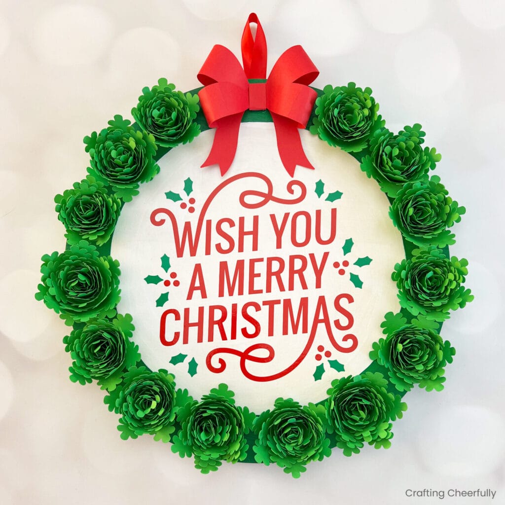 Paper Flower Christmas Wreath Sign - Crafting Cheerfully