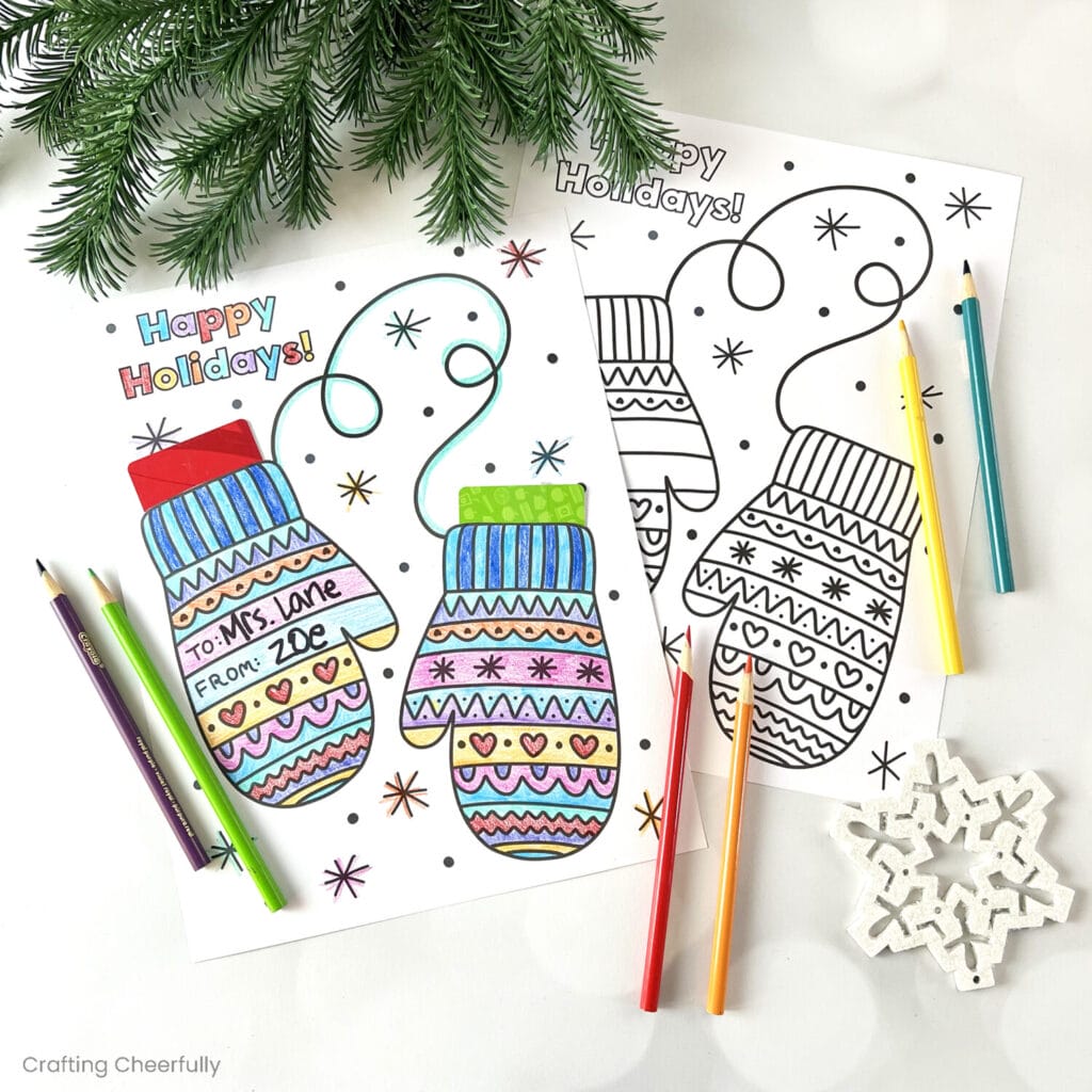 Mitten Coloring Page & Gift Card Holder - Crafting Cheerfully