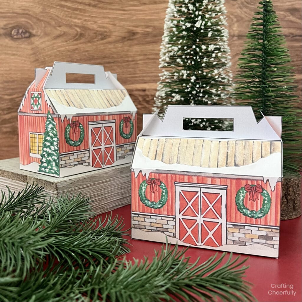 Printable Christmas Barn Treat Box - Crafting Cheerfully
