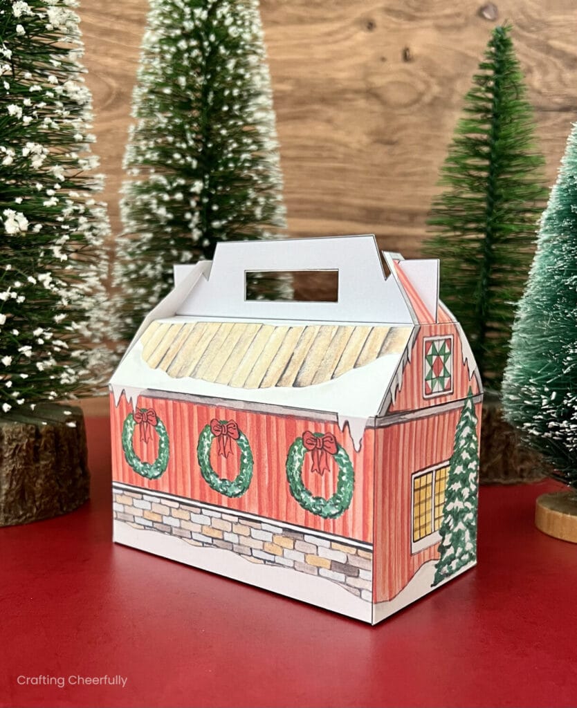 Printable Christmas Barn Treat Box - Crafting Cheerfully