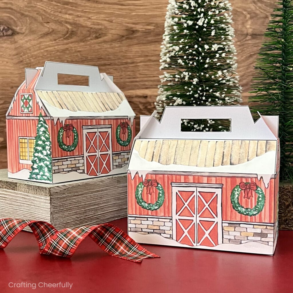 Printable Christmas Barn Treat Box - Crafting Cheerfully