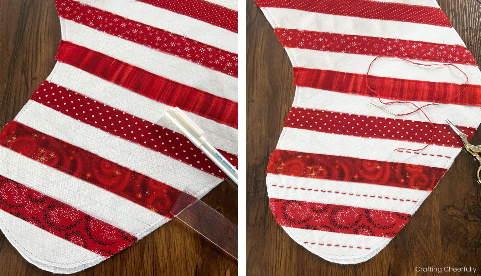 Scrappy Candy Cane Stocking - Crafting Cheerfully