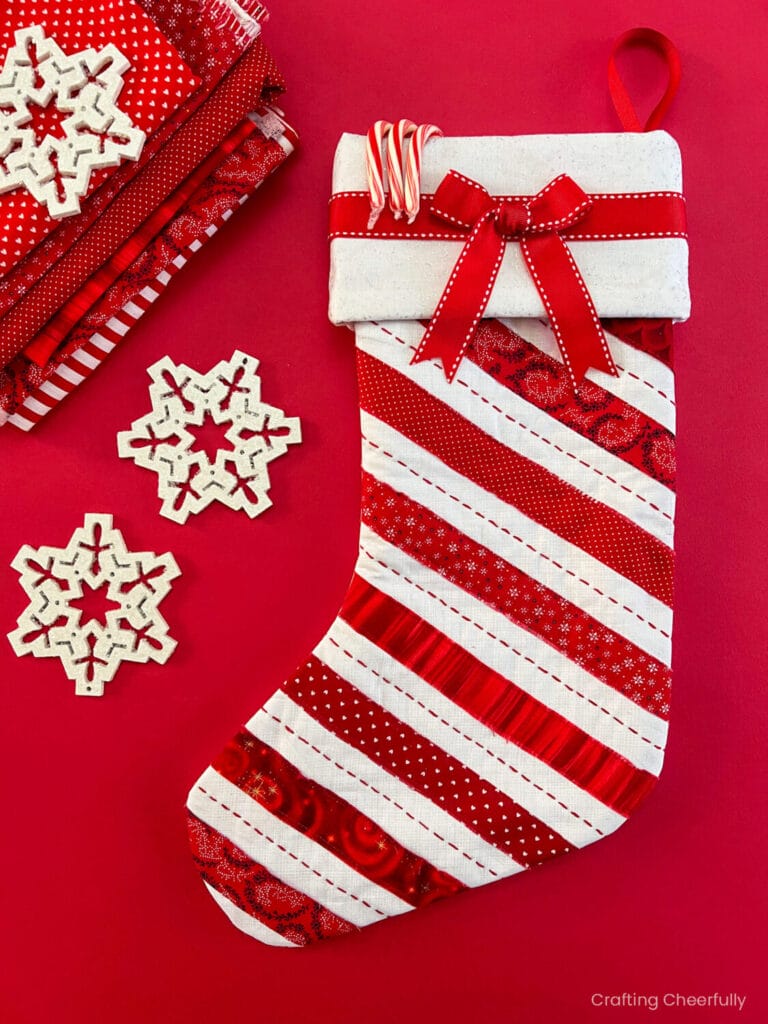 Scrappy Candy Cane Stocking - Crafting Cheerfully