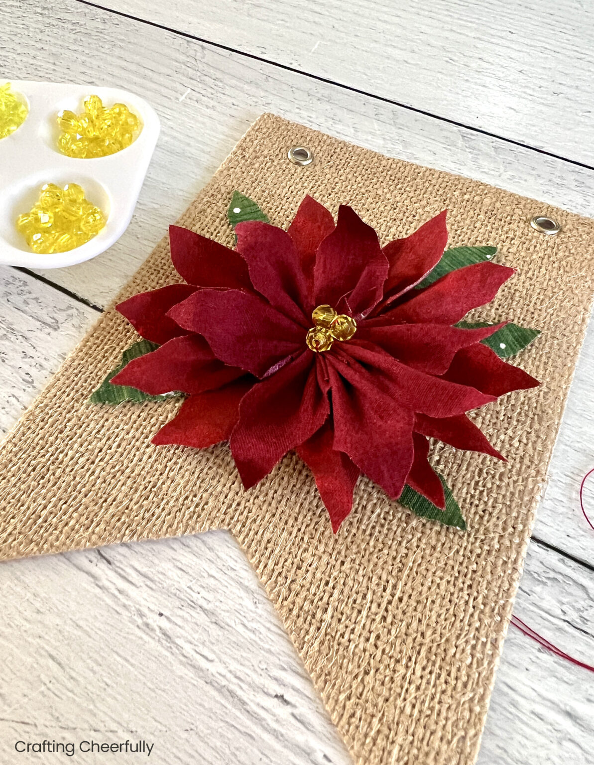 Fabric Poinsettia Christmas Banner - Crafting Cheerfully