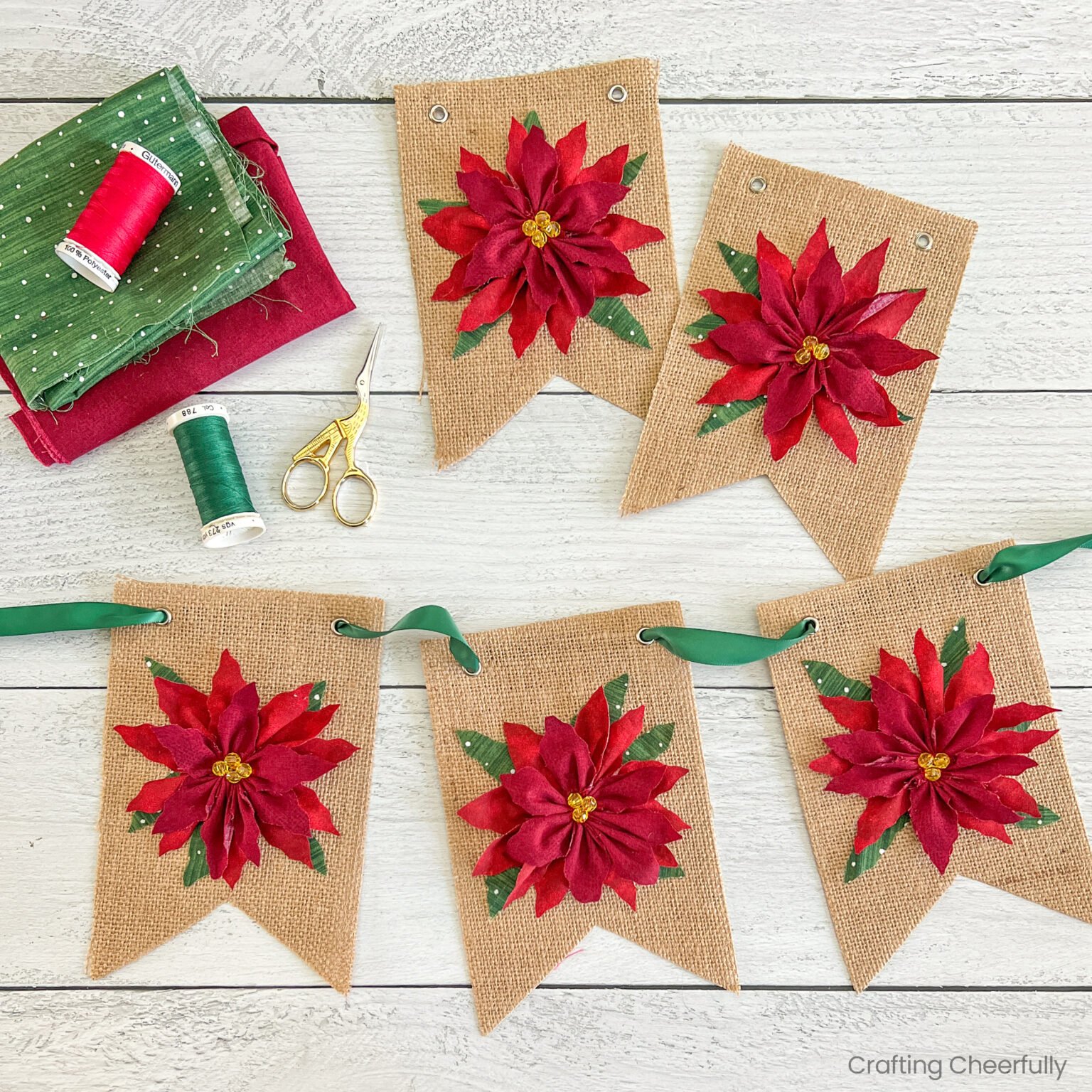 Fabric Poinsettia Christmas Banner - Crafting Cheerfully