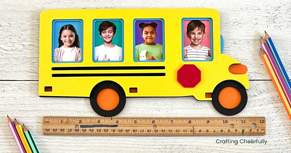 Layered Paper School Bus Frame - Crafting Cheerfully