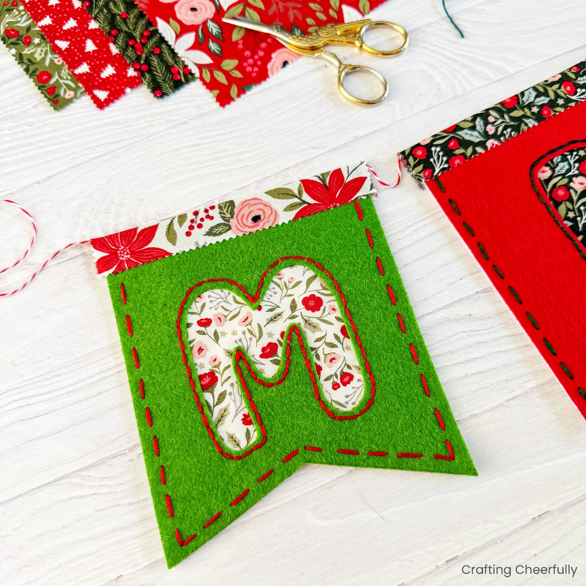 Reverse Appliqué Christmas Banner - Crafting Cheerfully