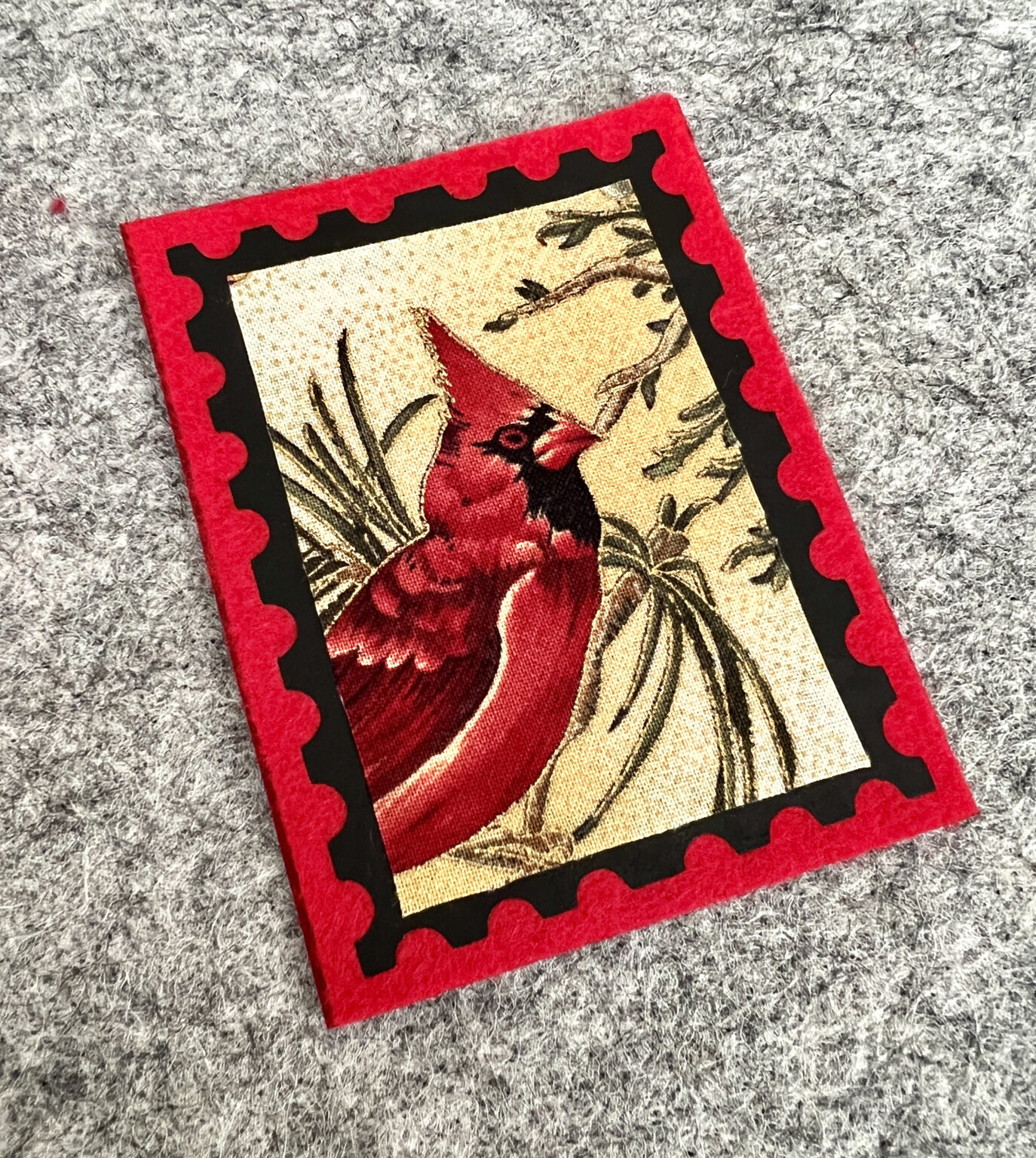 Postage Stamp Ornament with Fabric Scraps - Crafting Cheerfully