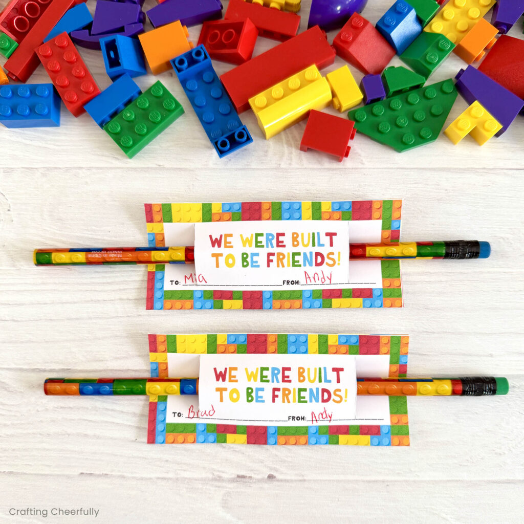 Printable LEGO Pencil Valentines - Crafting Cheerfully