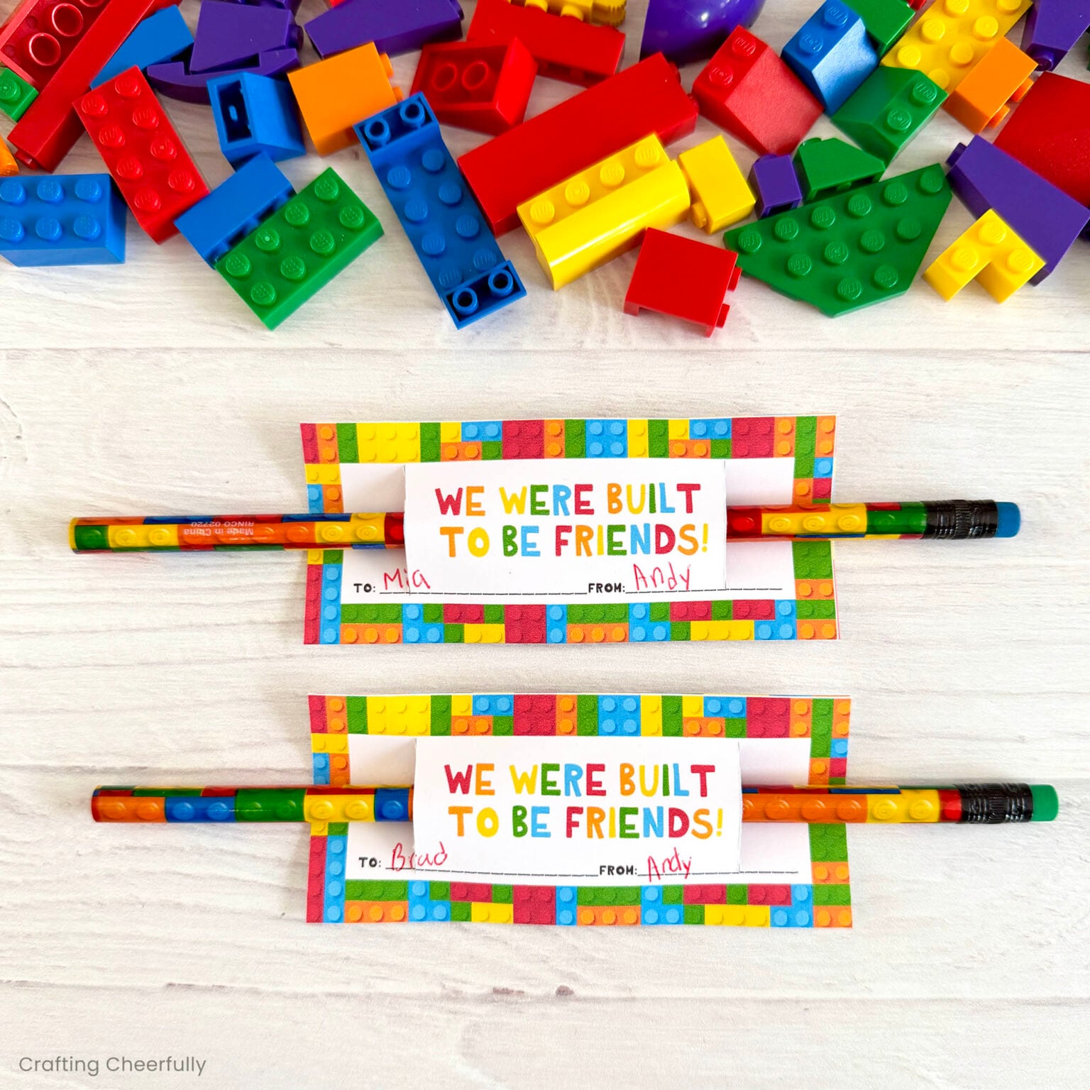 Printable LEGO Pencil Valentines - Crafting Cheerfully